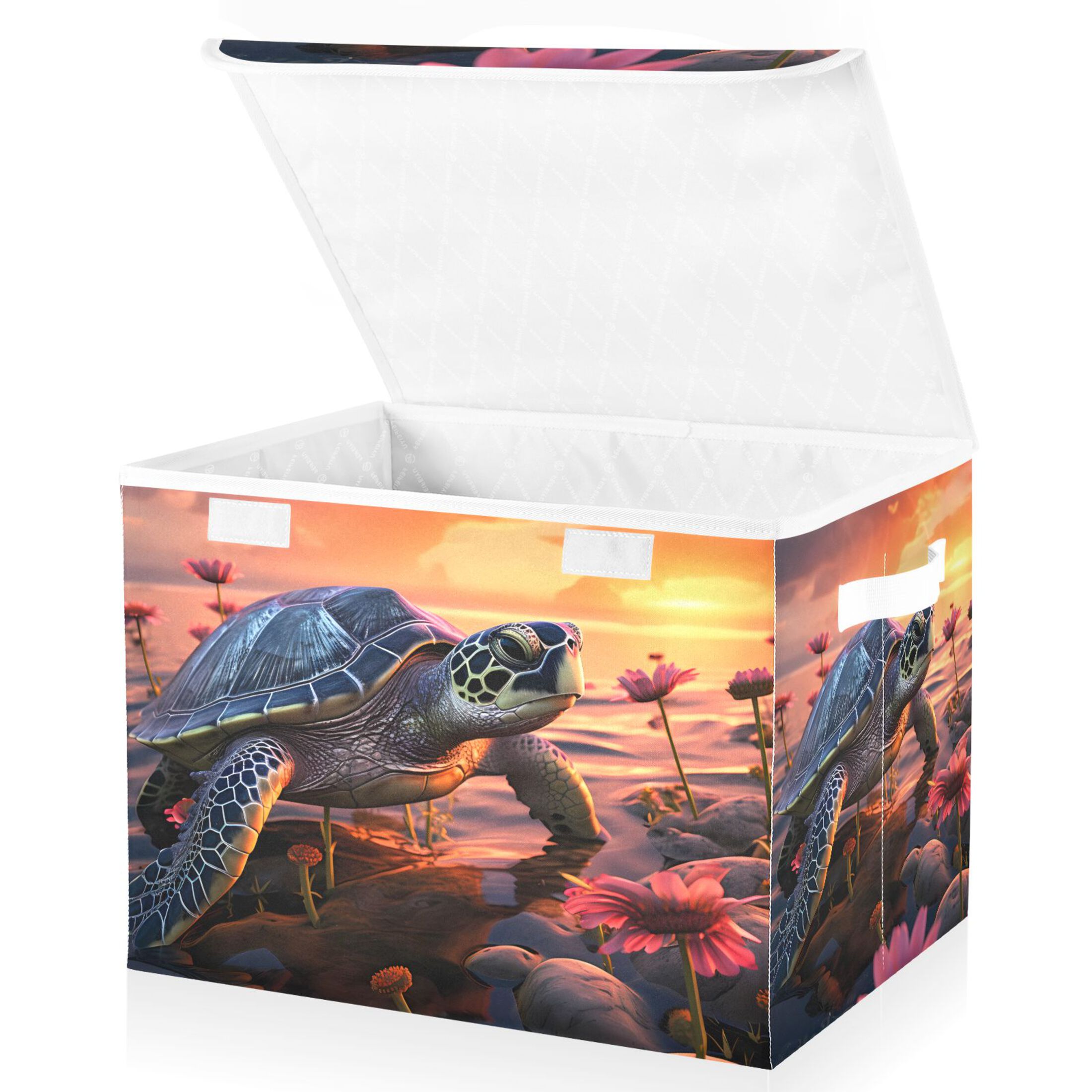 Large Lidded Foldable Storage Baskets Cubes Boxes Lids Bin for Home Bedroom Office Sea Turtle on ...