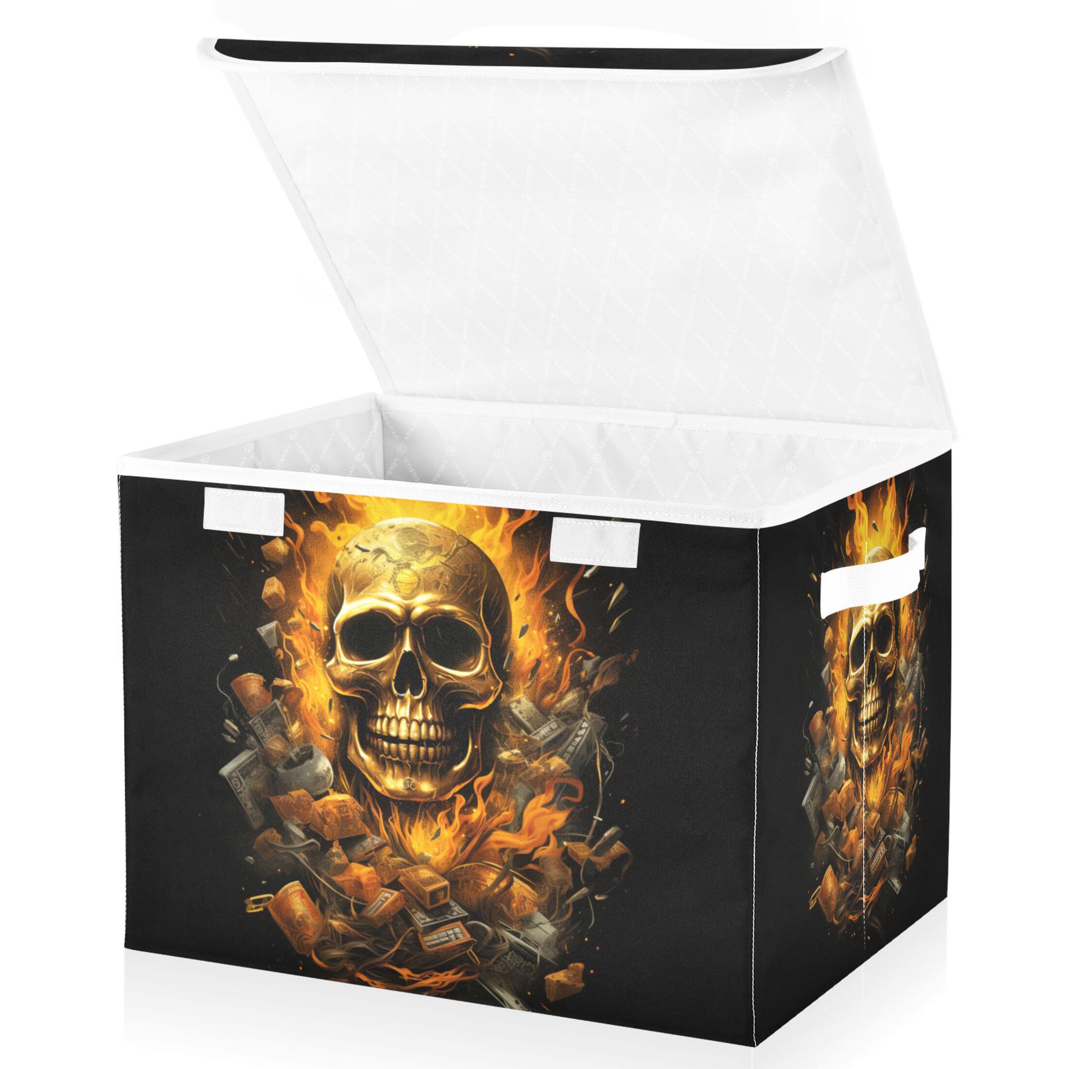 Large Lidded Foldable Storage Baskets Cubes Boxes Lids Bin for Home ...