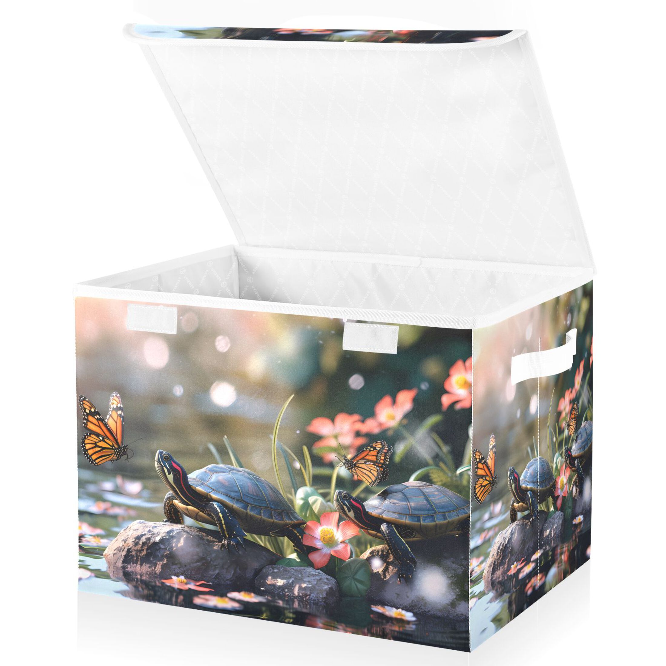 Large Lidded Foldable Storage Baskets Cubes Boxes Lids Bin for Home Bedroom Office Turtle See ...