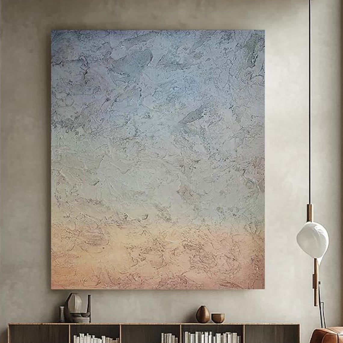 Large Light Blue Abstract Art, Blue Beige Minimalist Art, Blue Room ...