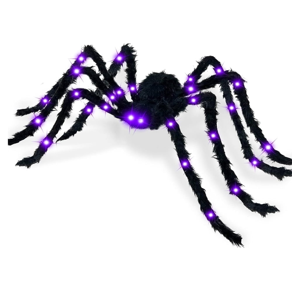 Large Light Up Halloween Spider Decorations, Purple Lights LED Eyes ...