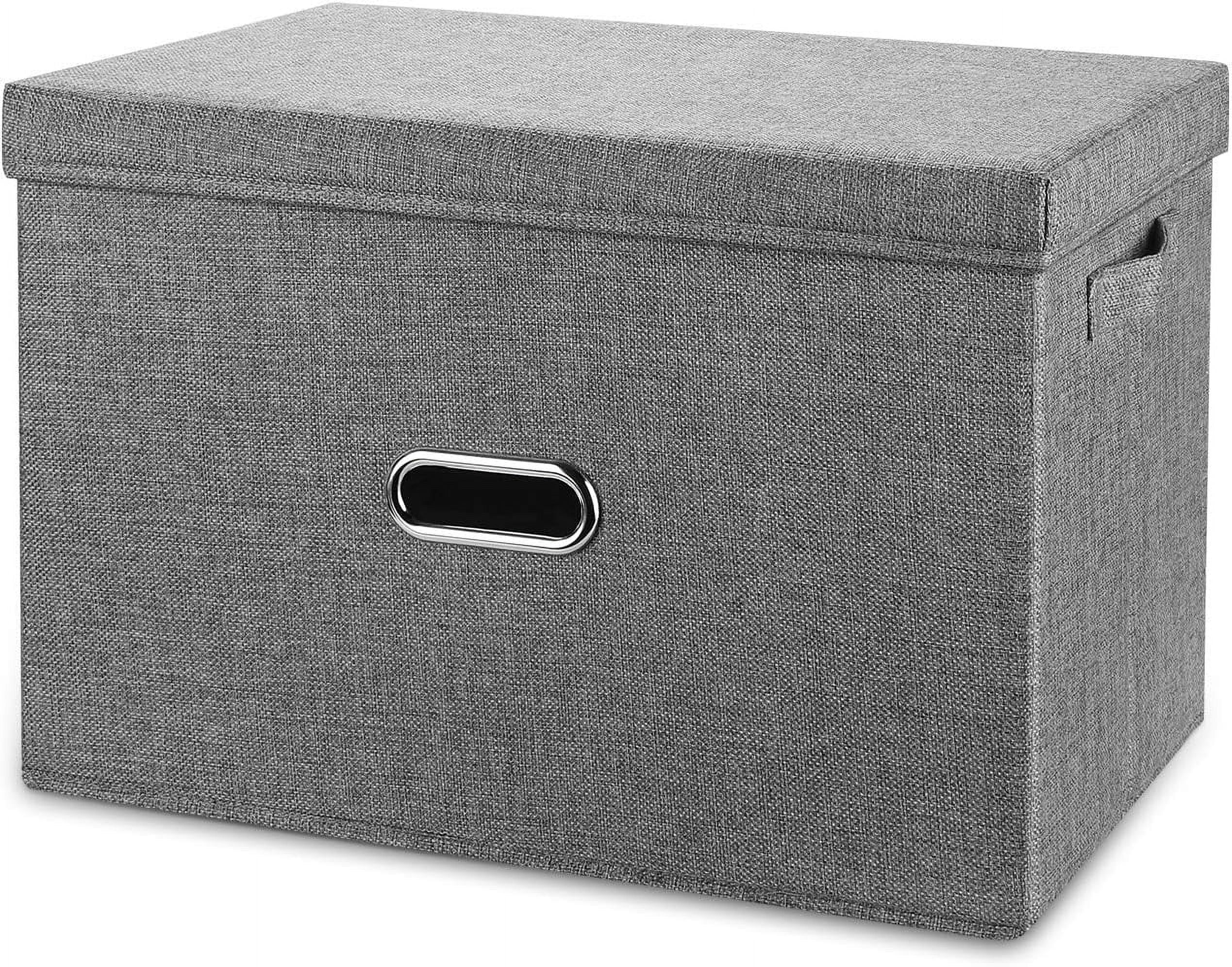 Large Linen Collapsible Storage Bins with Removable Lids and Handles ...