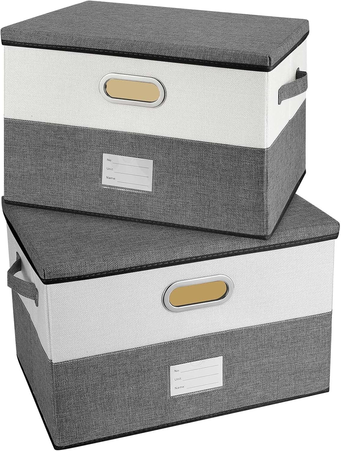 Large Linen Fabric Foldable Storage Bins with Removable Lid and Handles ...