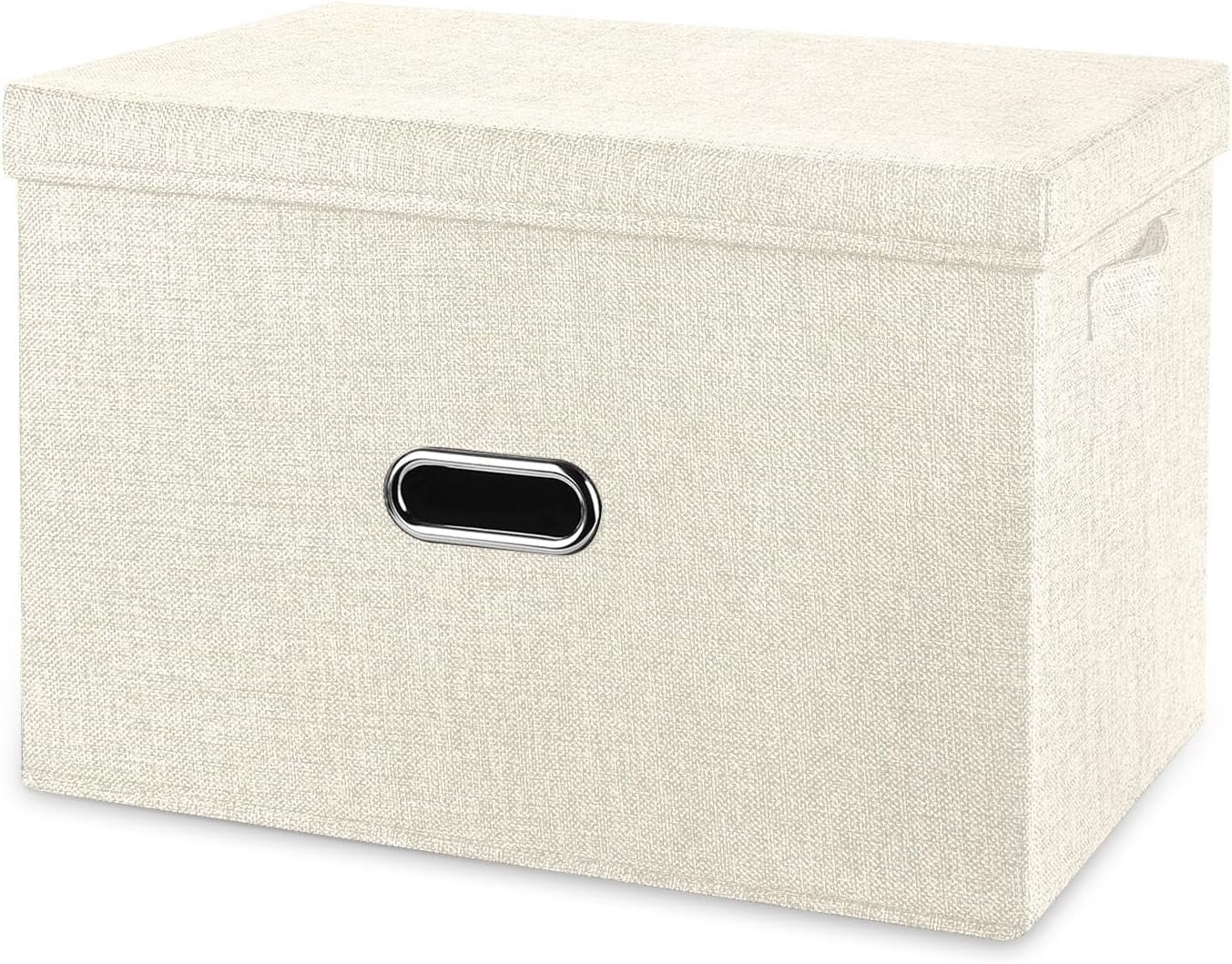 Large Linen Fabric Foldable Storage Bins with Removable Lid and Handles ...