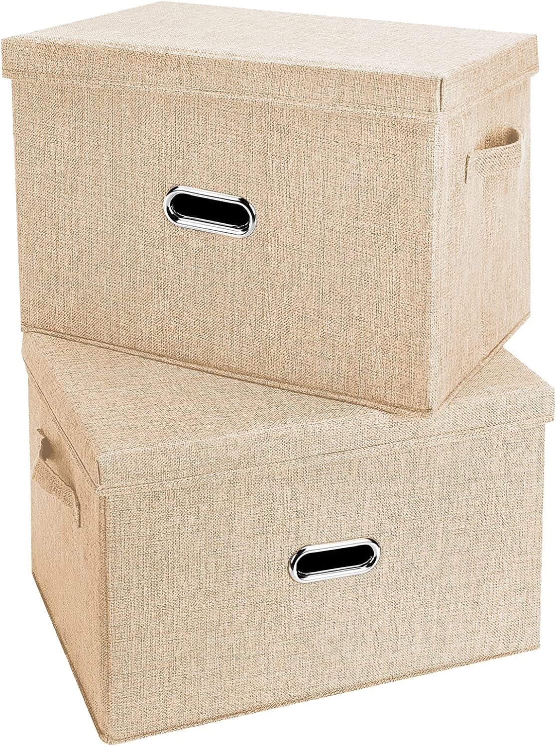Large Linen Fabric Foldable Storage Bins with Removable Lid and Handles ...