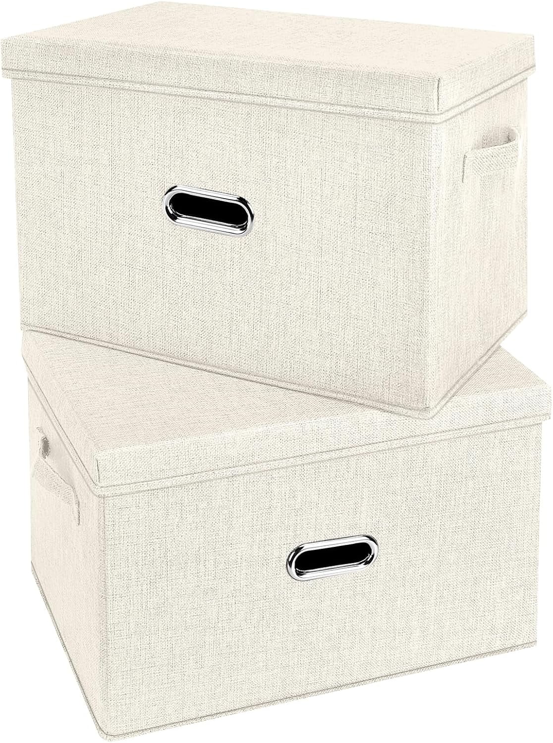 Large Linen Fabric Foldable Storage Bins with Removable Lid and Handles ...