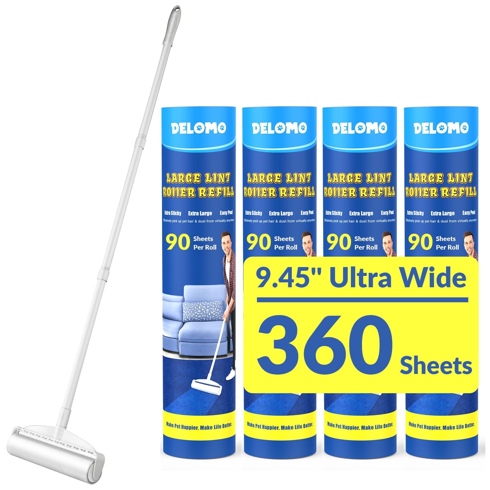 Large Lint Rollers for Carpet, Sticky Rollers for Floor DELOMO 9.45 in ...
