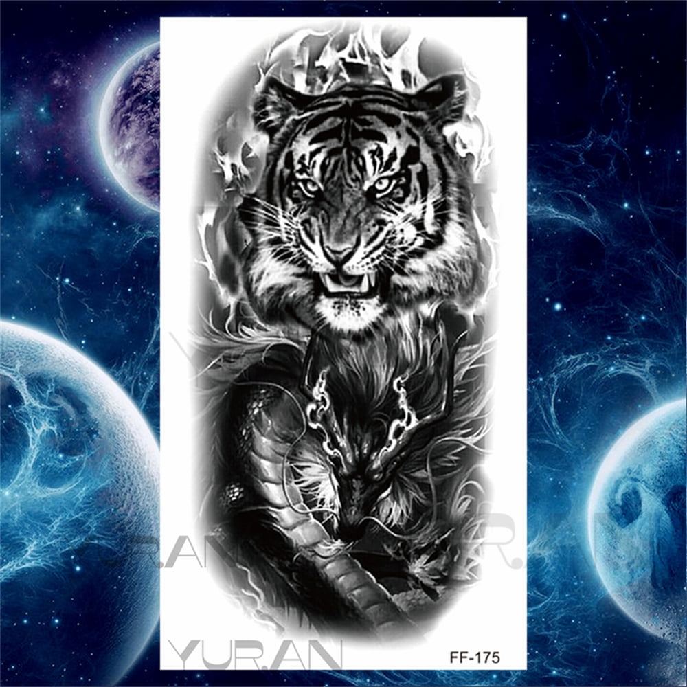 Large Lion Temporary Tattoos For Women Men Tiger Wolf Vampire Forest ...