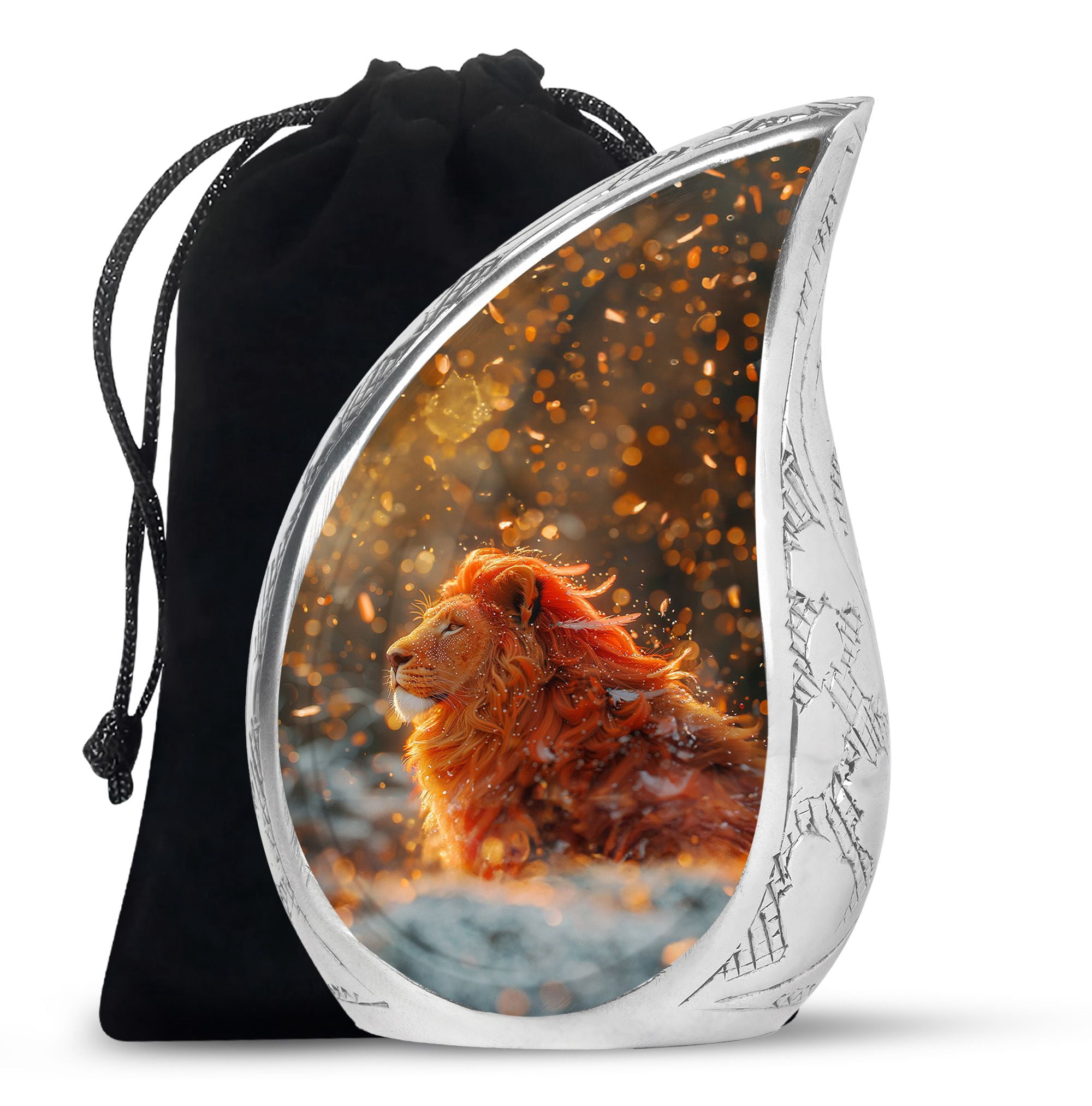 Large Lion Urn for Mom 10 Inches, Teardrop Golden Decorative Urns for ...