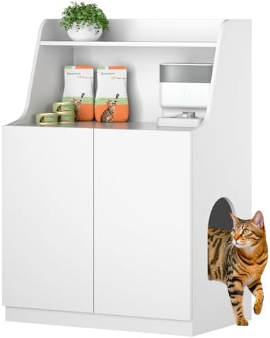 Large Litter Box Enclosure, Litter Box Enclosure with Shelves, Modern ...