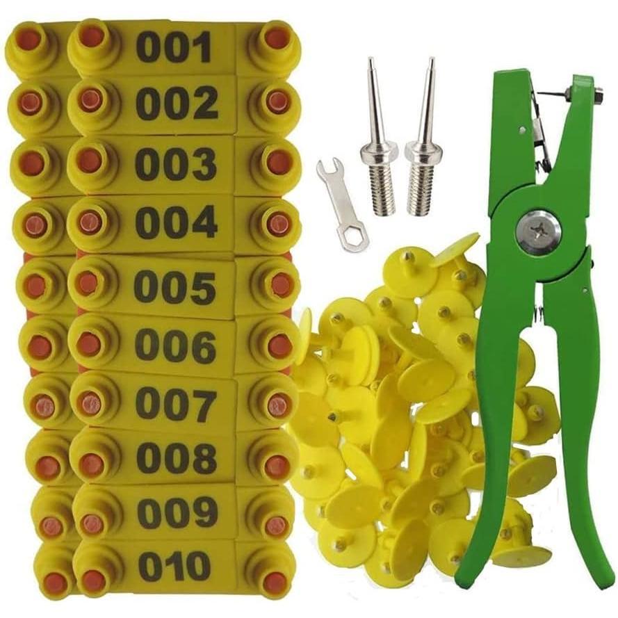 Large Livestock Plastic ID Number Tags and Tools, Sheep and Goat Yellow ...