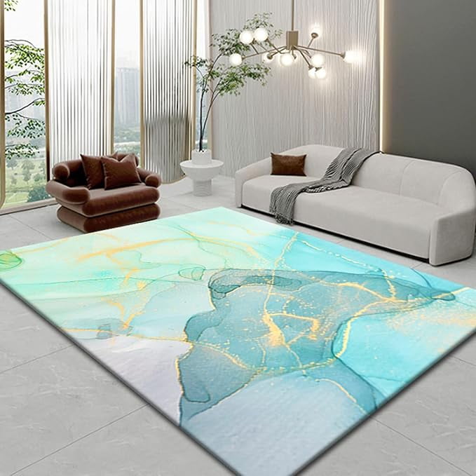Large Living Room Rugs Mint Green Marble Gold Pattern Indoor Carpet ...
