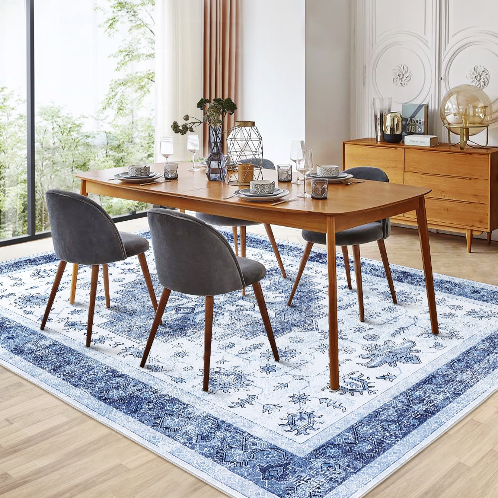 Large Machine Washable Area Rug Living Room Rugs, Soft Indoor Floral ...