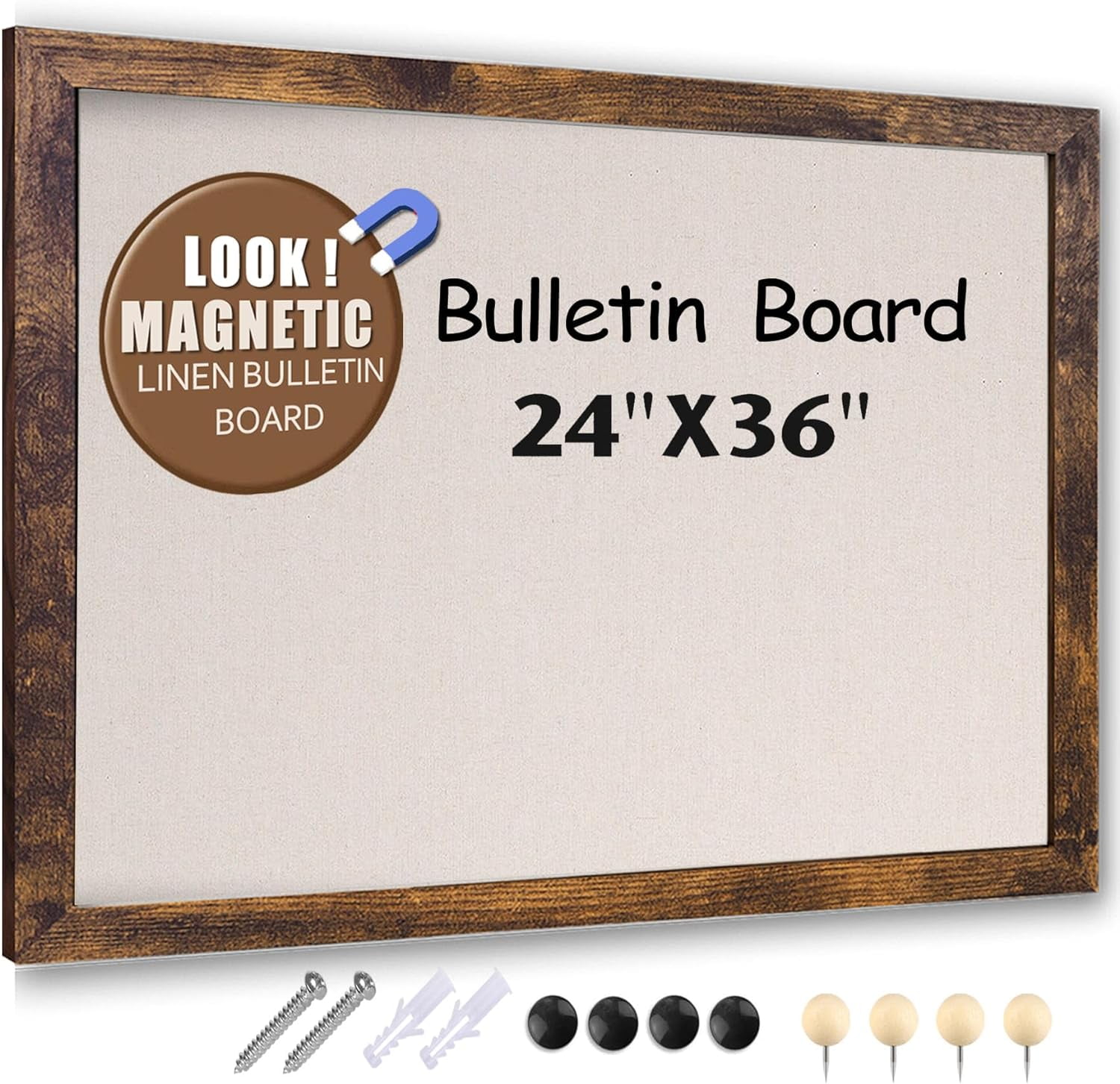 Large Magnetic Bulletin Board 36 x 24 Inch,Rustic Wood Framed Cork ...