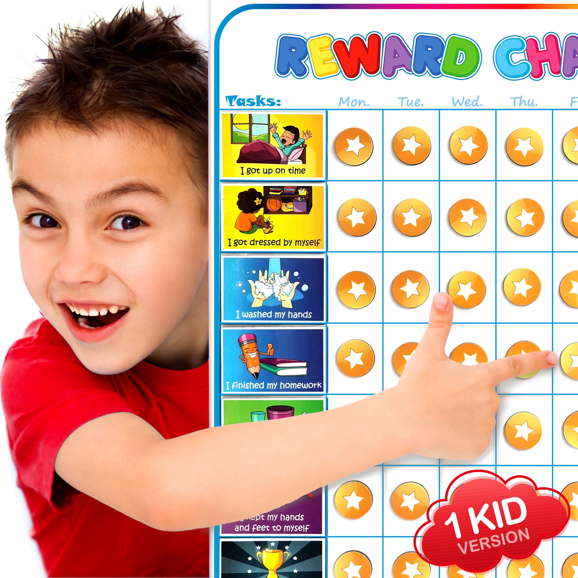 Large Magnetic Reward Chart for Kids - 127 Pre-Written Stickers ...