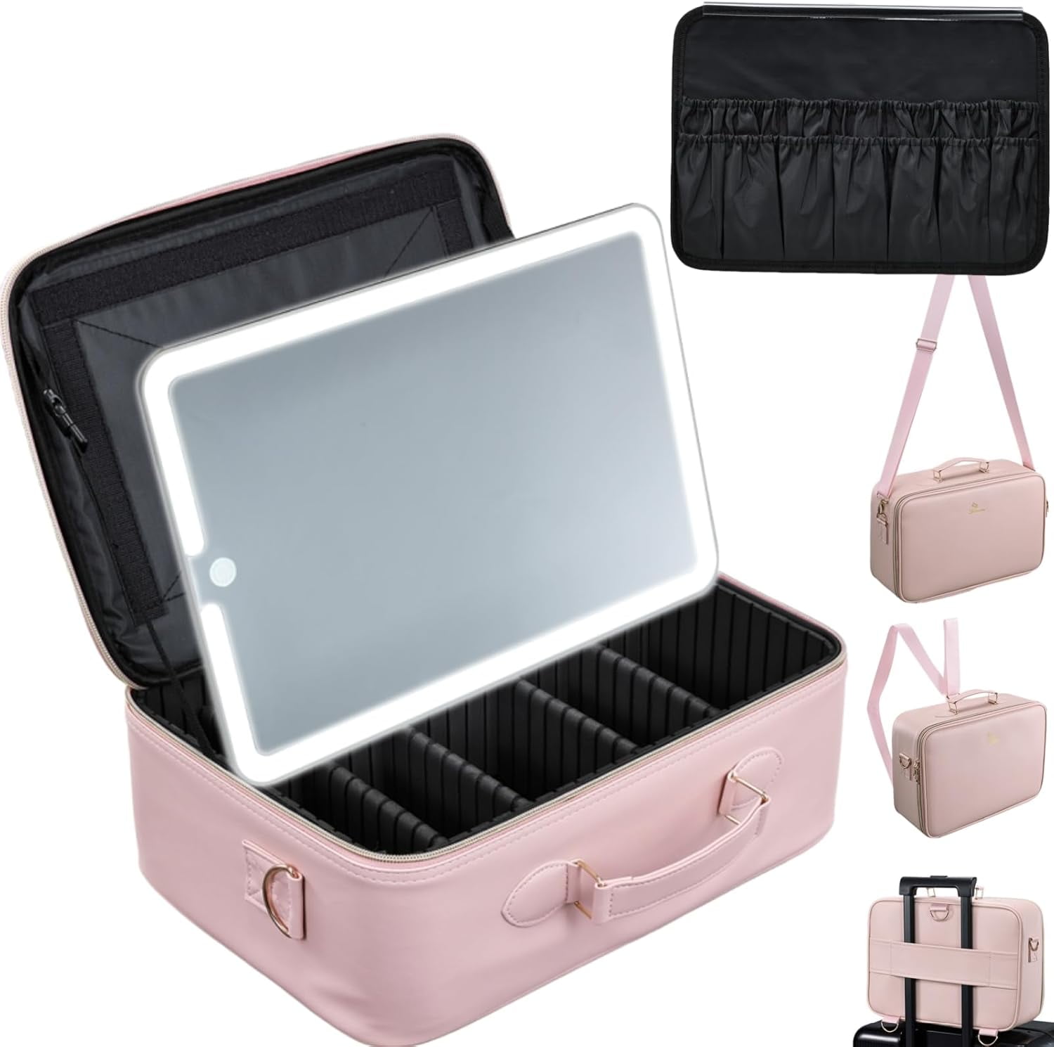 Large Makeup Bag with LED Mirror,Travel Case for Makeup Artists,Makeup ...