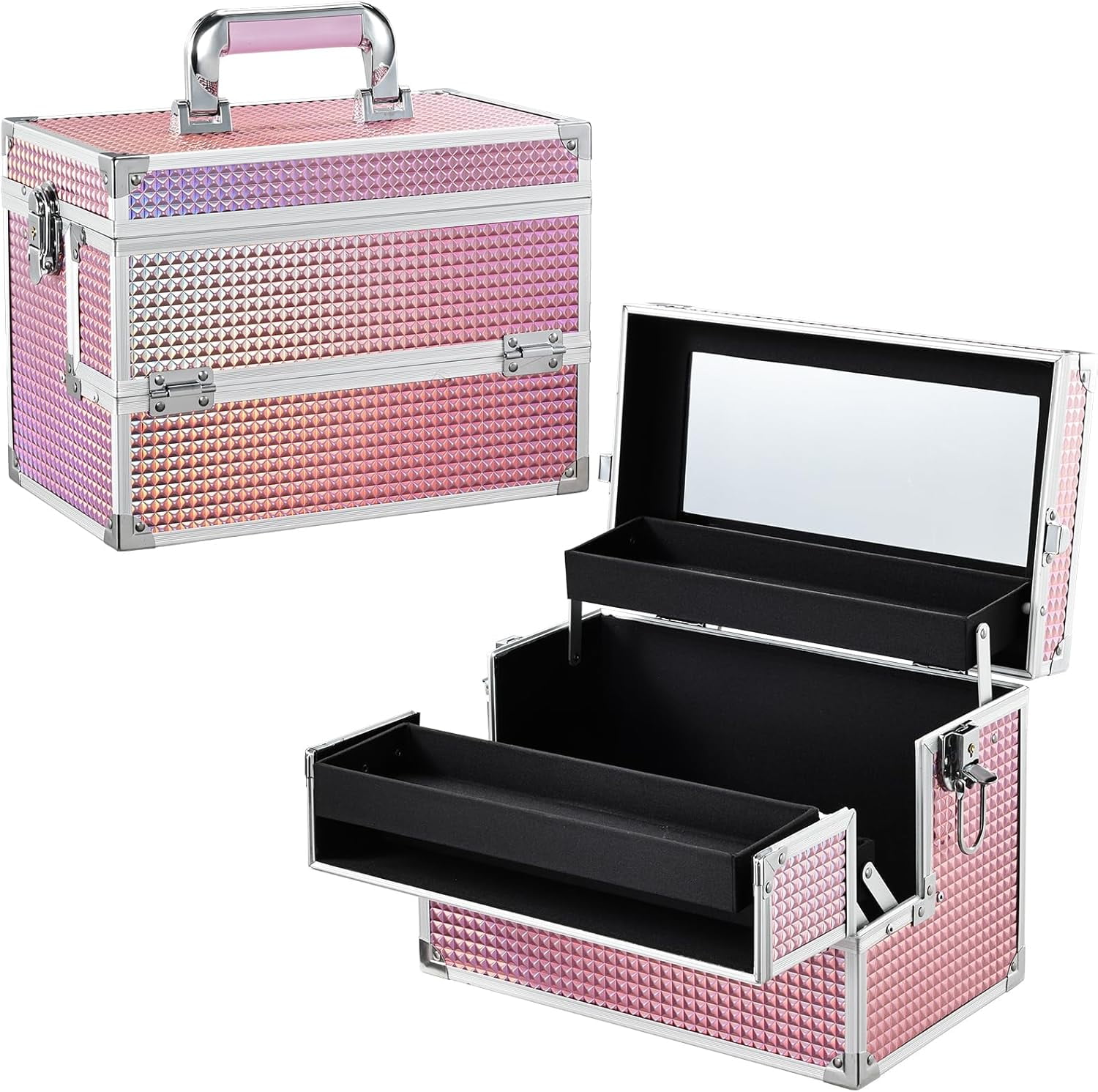 Large Makeup Box Organizer, 12 Inch Makeup Train Case with Mirror ...