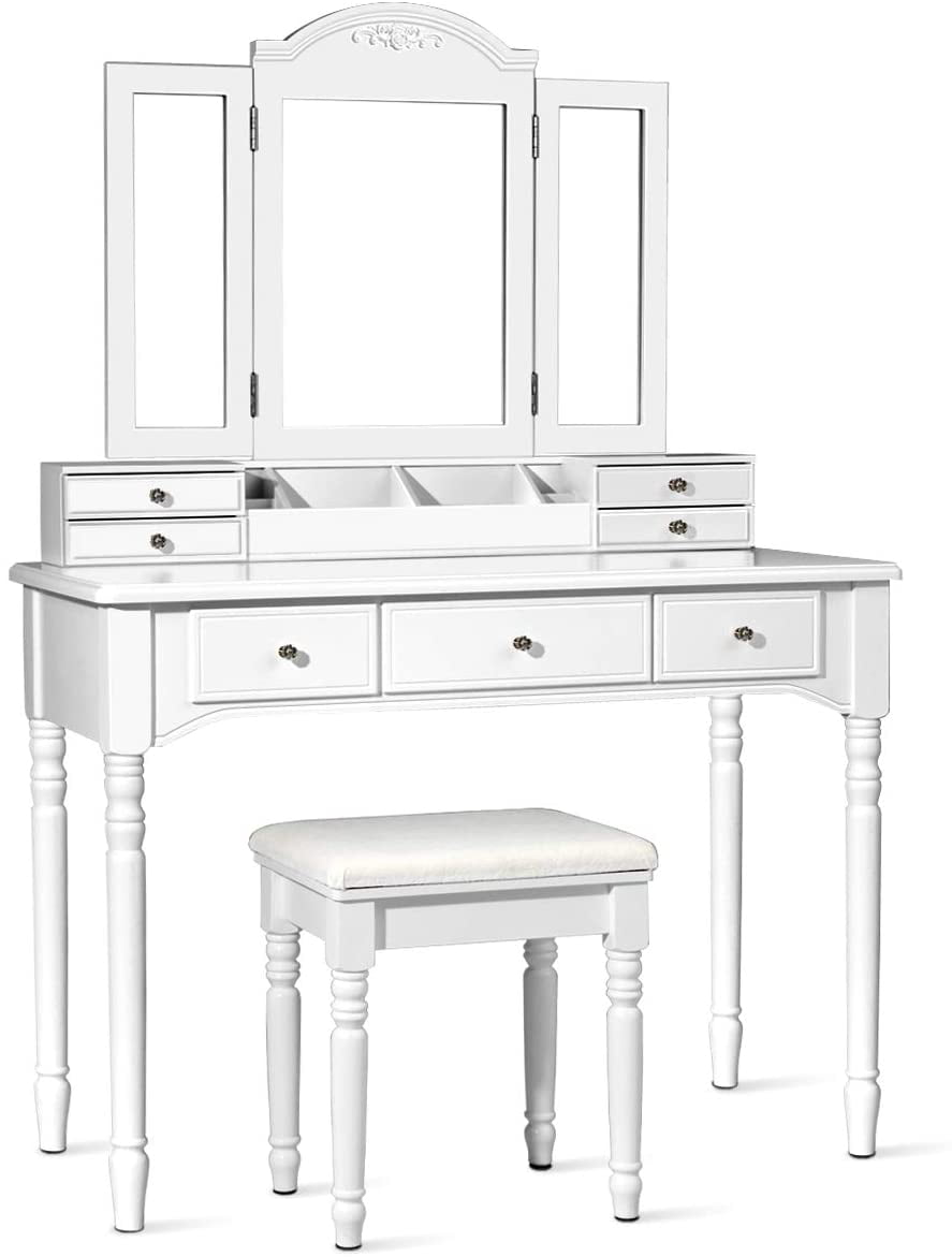 Large Makeup Vanity Table, 41.5'' Wide Vanity Desk, Tri-fold Mirror ...