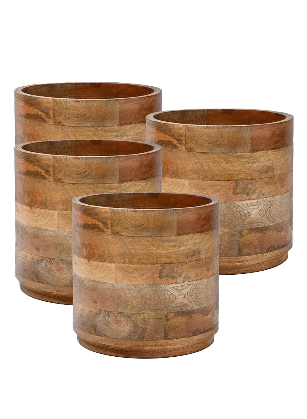 Large Mango Wood Cachepot for Plants - 9" Diameter & 8.5" Tall, Set of ...