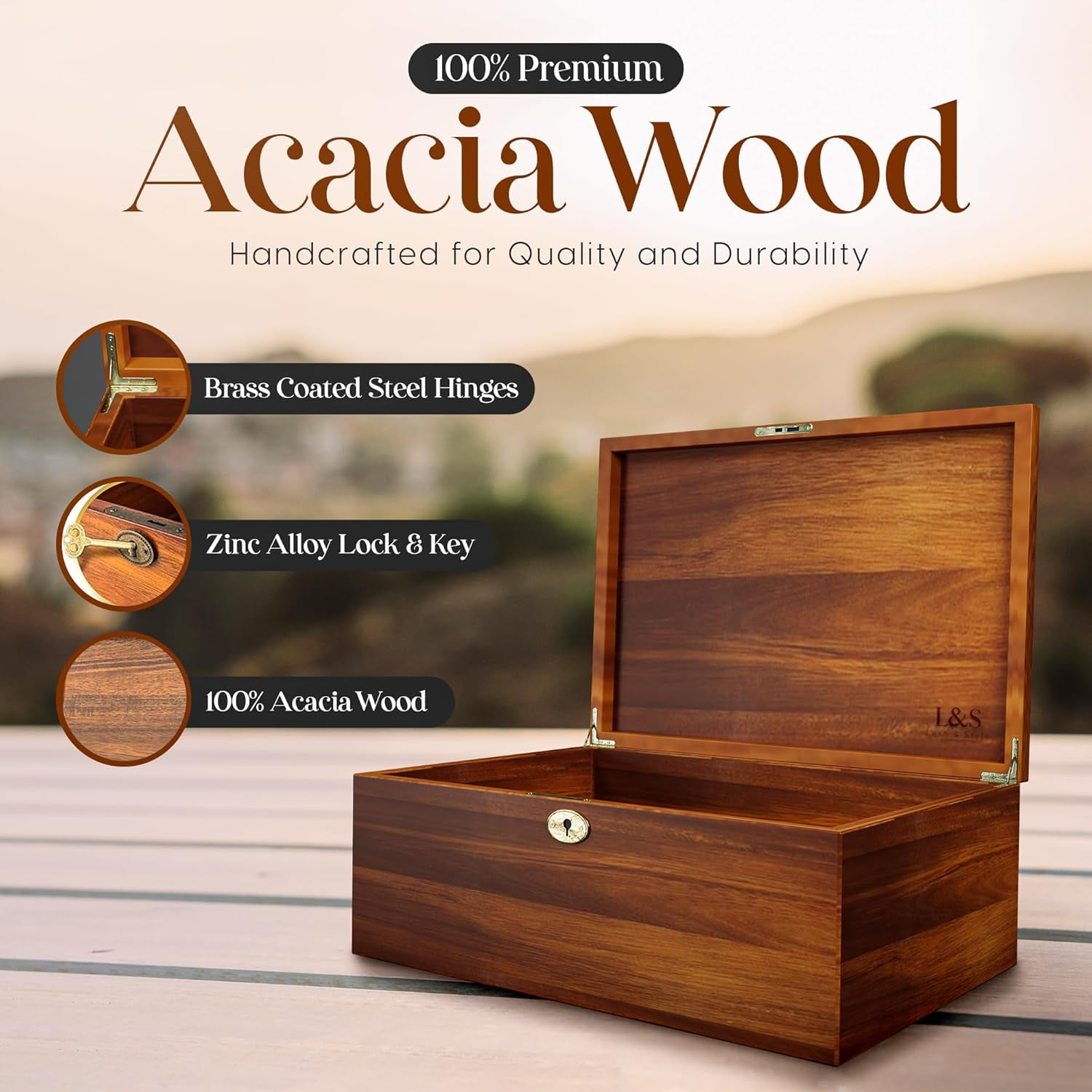 Large Memory Box For Keepsakes Acacia Wood Box, Decorative Boxes With ...