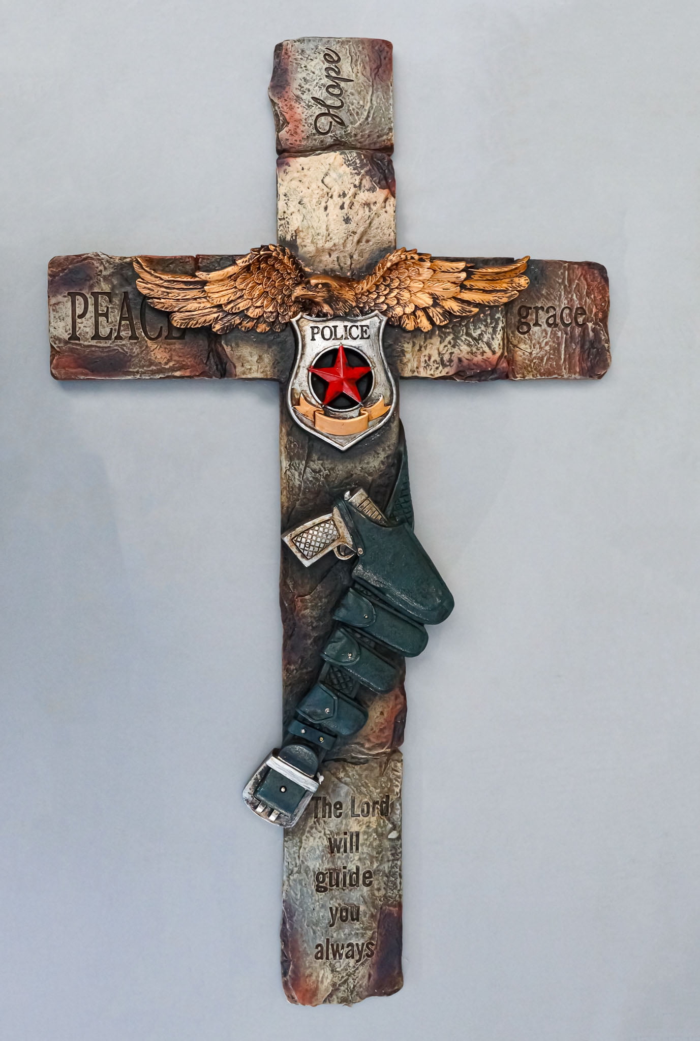 Large Men In Blue Police Officer Gun Eagle Badge Hope Grace Peace Wall ...