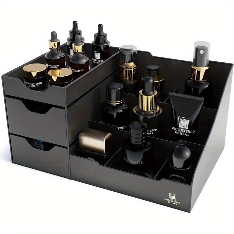 Large Men's Grooming Organizer with Transparent Drawers - Black Plastic ...