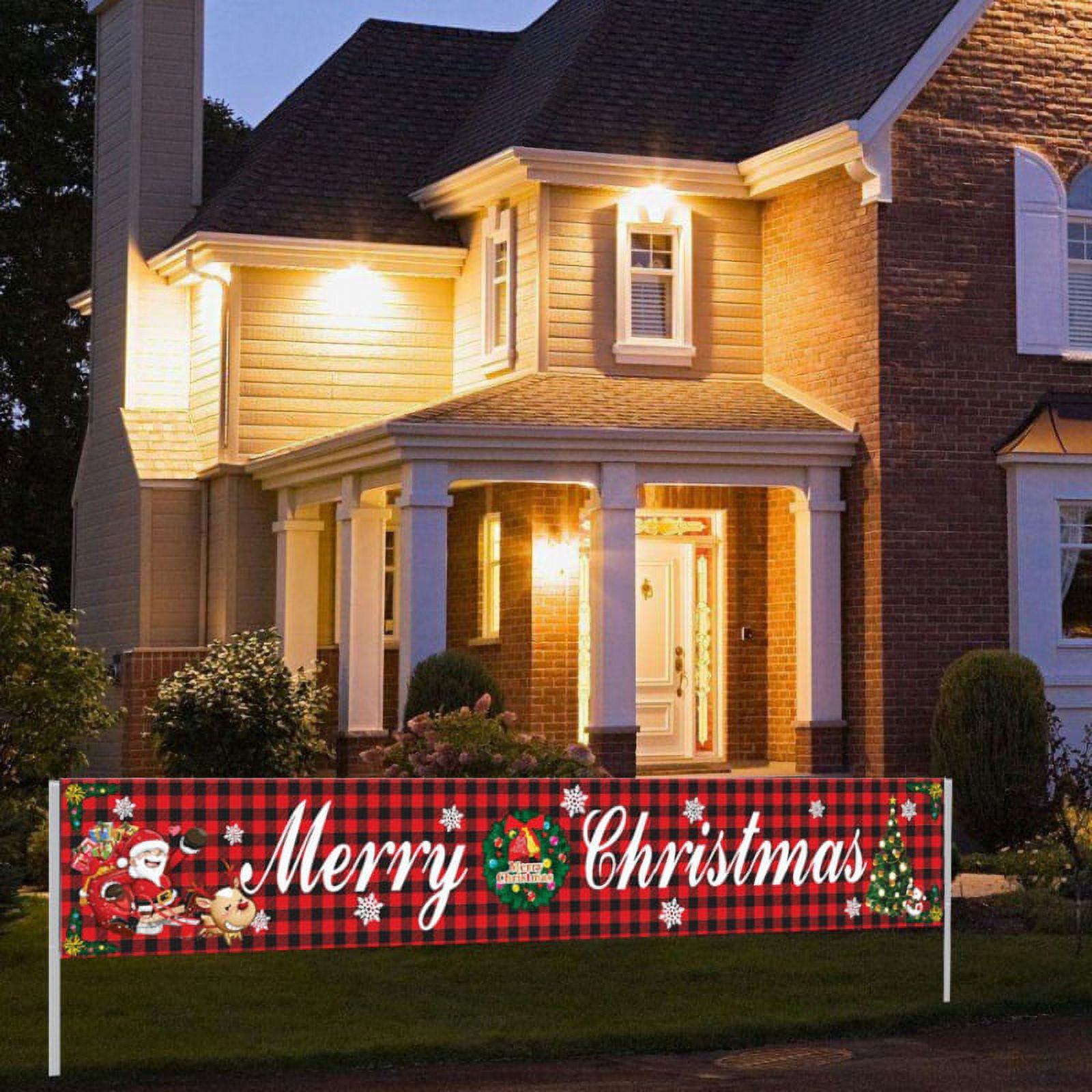 Large Merry Christmas Banner | Outdoor Red Grid Christmas Banner ...