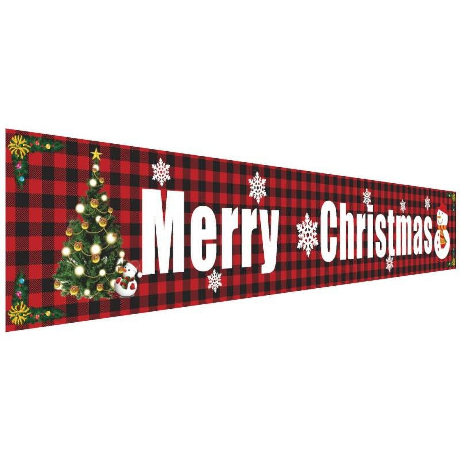 Large Merry Christmas Banner, Outdoor Red Grid Christmas Banner ...
