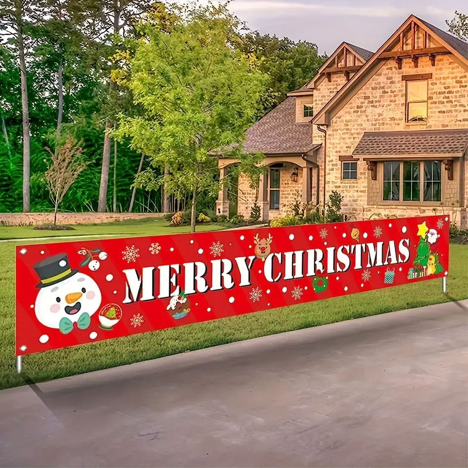 Large Merry Christmas Banner Xmas Decoration Snowman Christmas Tree ...