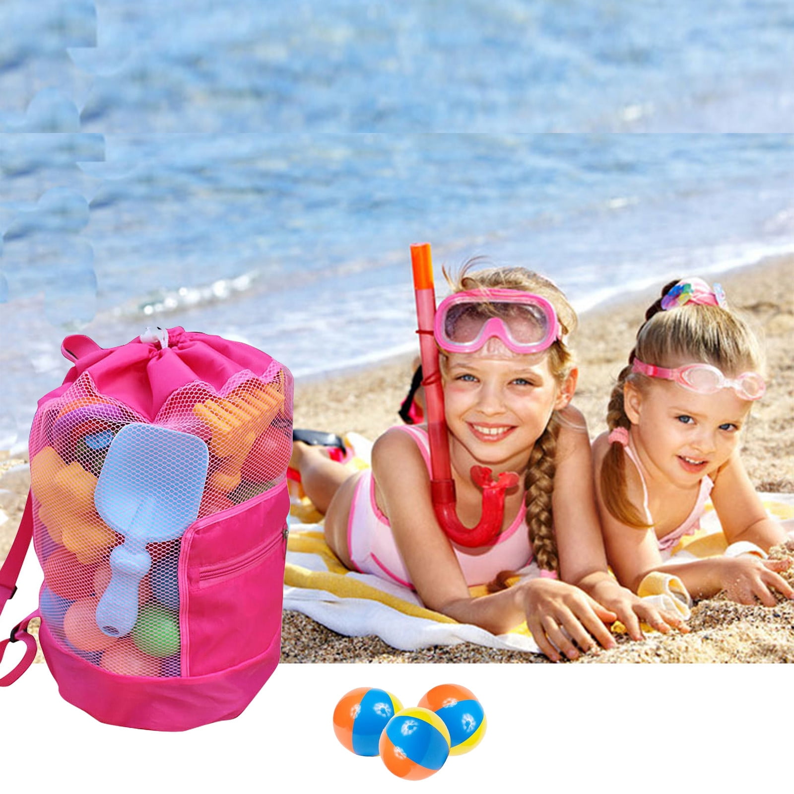 Large Mesh Beach Bag Sand Away Drawstring Swim Pool Toys Balls Storage ...