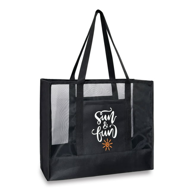 HSMYANK Unisex Nylon Large Mesh Beach Bag Lightweight Beach Tote, Black ...