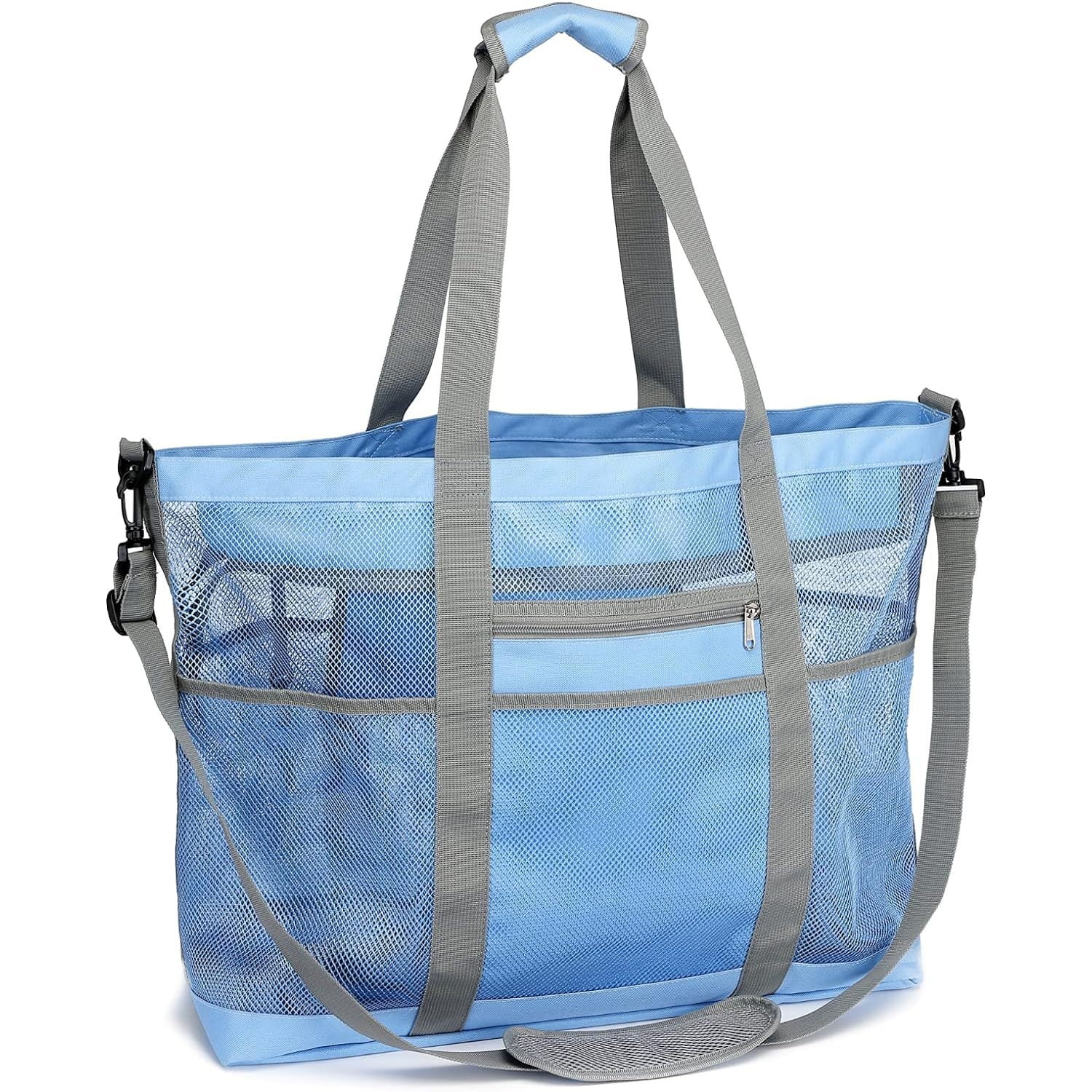 Large Mesh Beach Tote Bag with 9 Pockets, Beach Bags for Family Beach ...