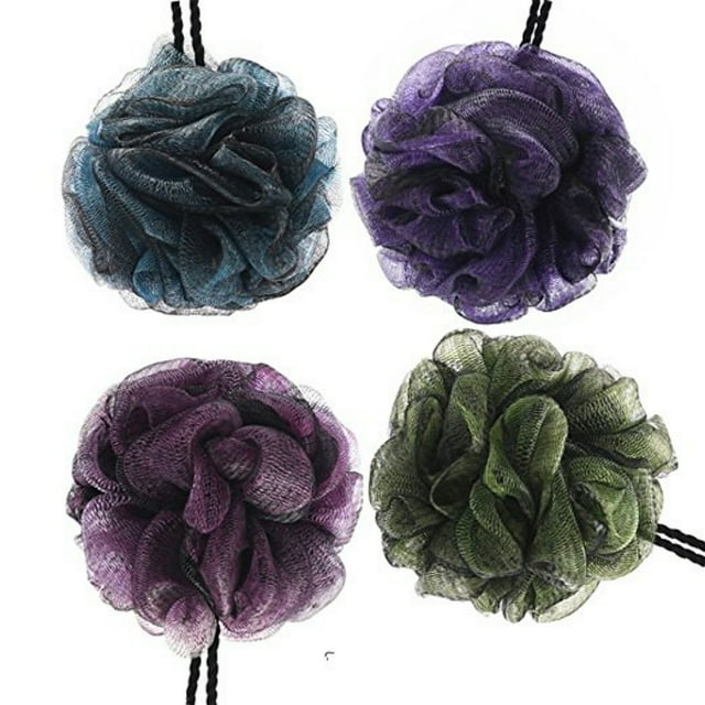 Large Mesh Pouf Bath Sponge Loofahs 4 Pack Exfoliating Shower Balls
