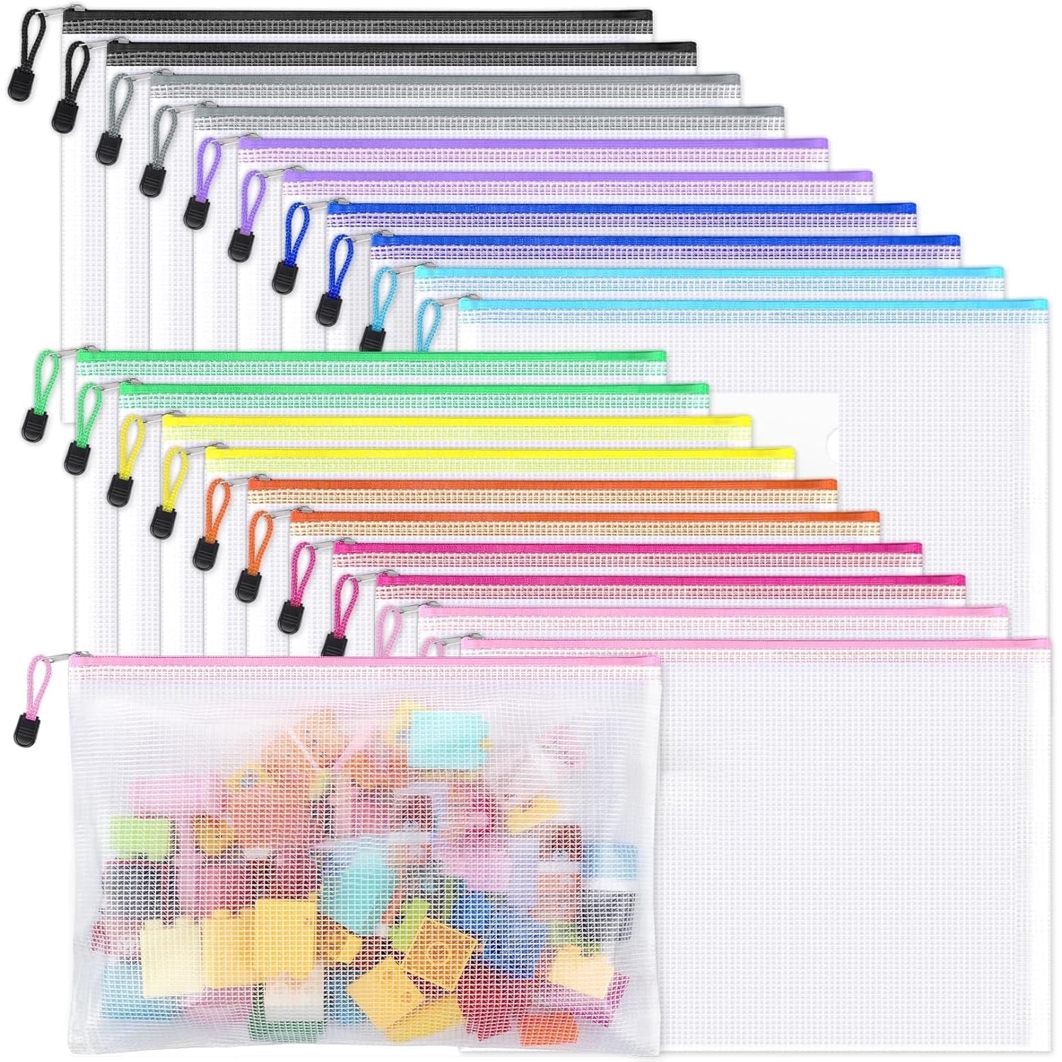Large Mesh Zipper Pouch Bags for School Office Supplies, Puzzles ...