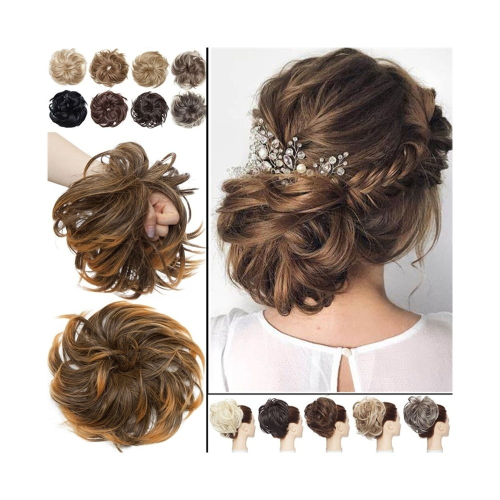 Large Messy Bun Hair Piece Wavy Curly Elastic Band Synthetic Chignon ...