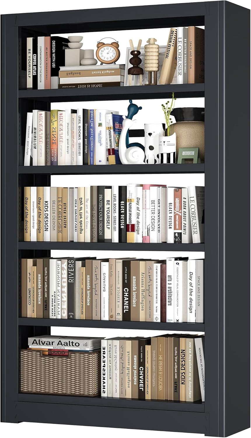 Large Metal Bookcase, 69” Modular Bookshelf with Storage, 5 Tier ...