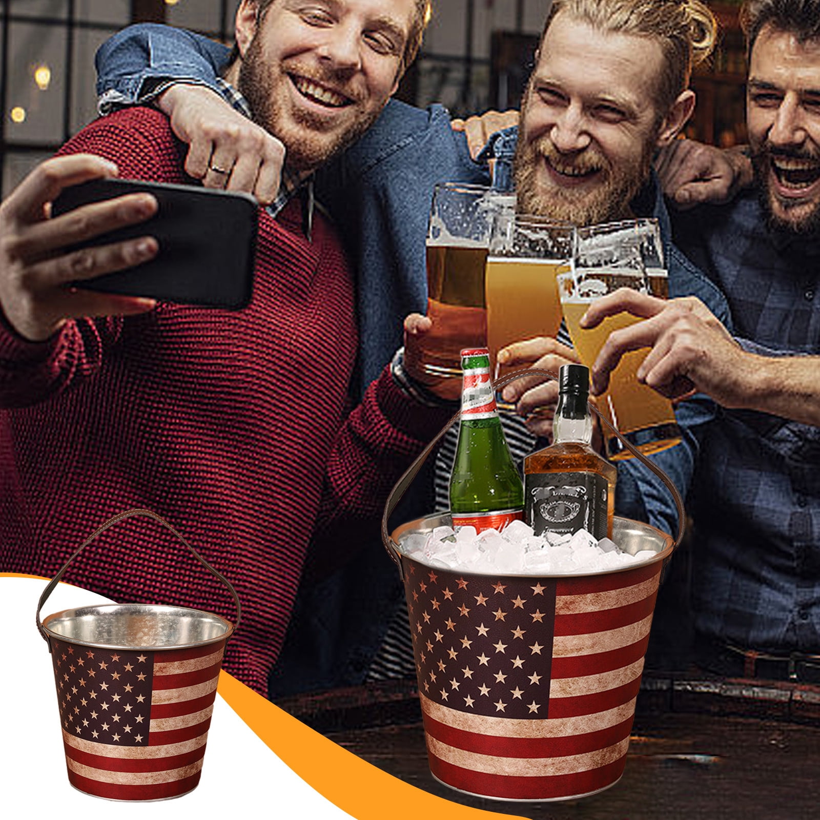 Large Metal Bucket American Flag Pattern Bucket 10inch Galvanized Iced ...