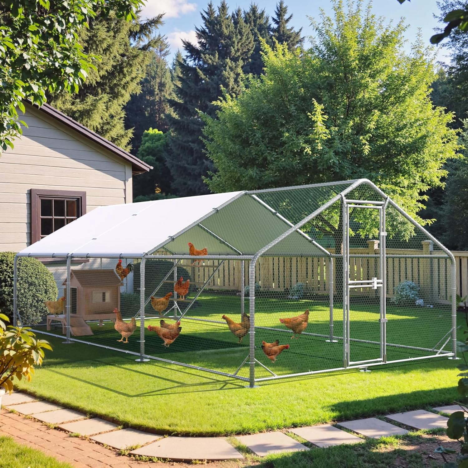 Large Metal Chicken Coop, 10x20x6.5FT Dome Chicken Runs for Yard with ...