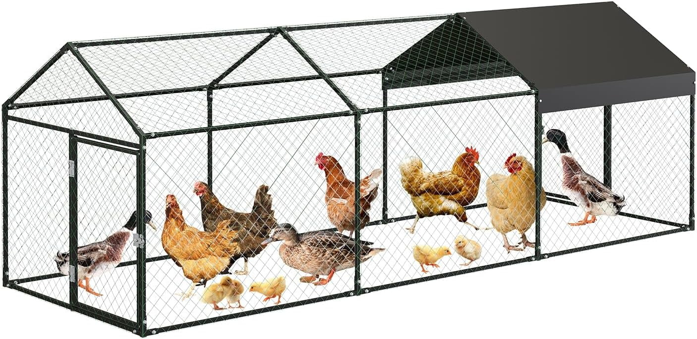 Large Metal Chicken Coop 120"x40"x40" w/ Waterproof Cover, Outdoor Walk ...