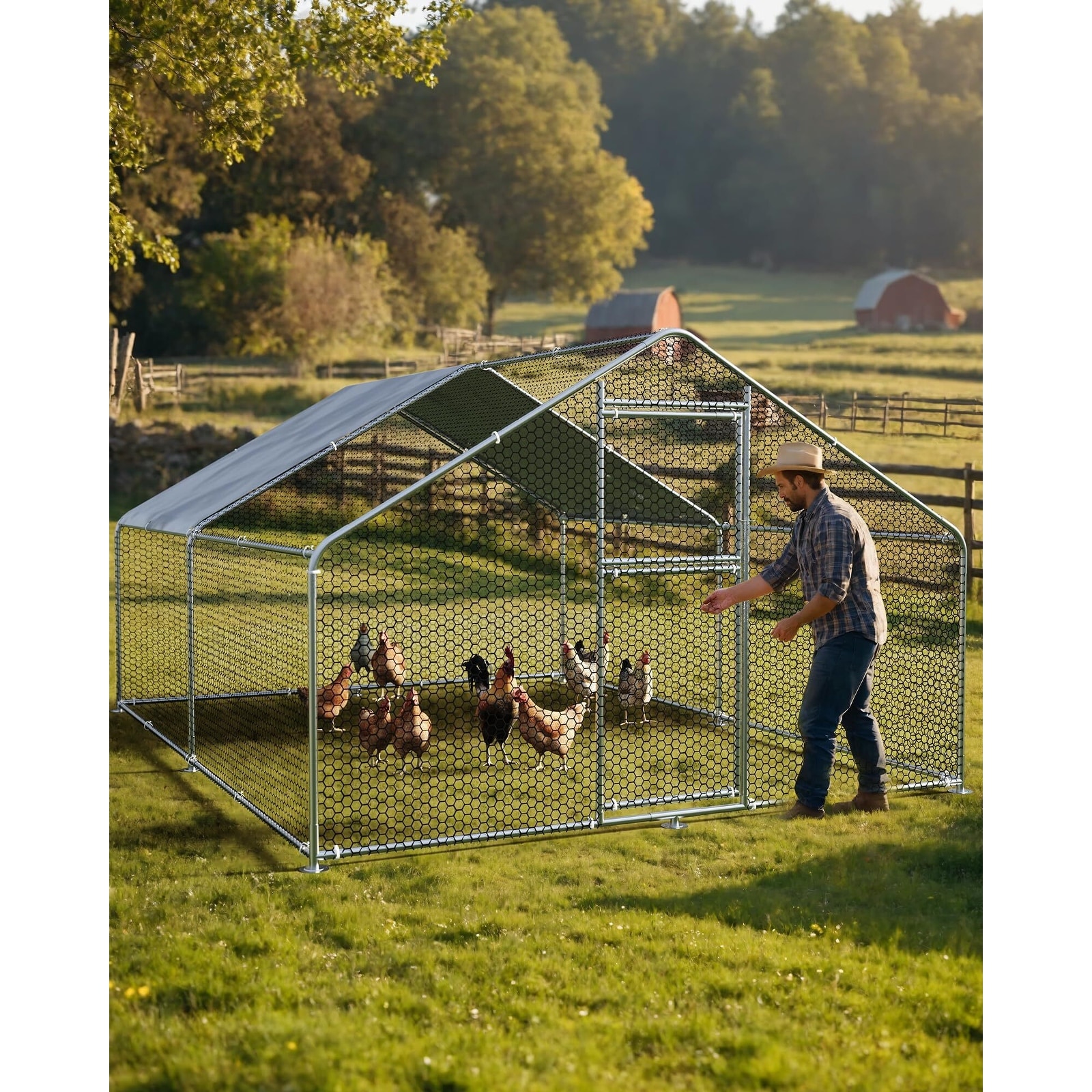 Large Metal Chicken Coop 13.1 x 9.8 x 6.4 Ft, Walk-in Poultry Cage for ...