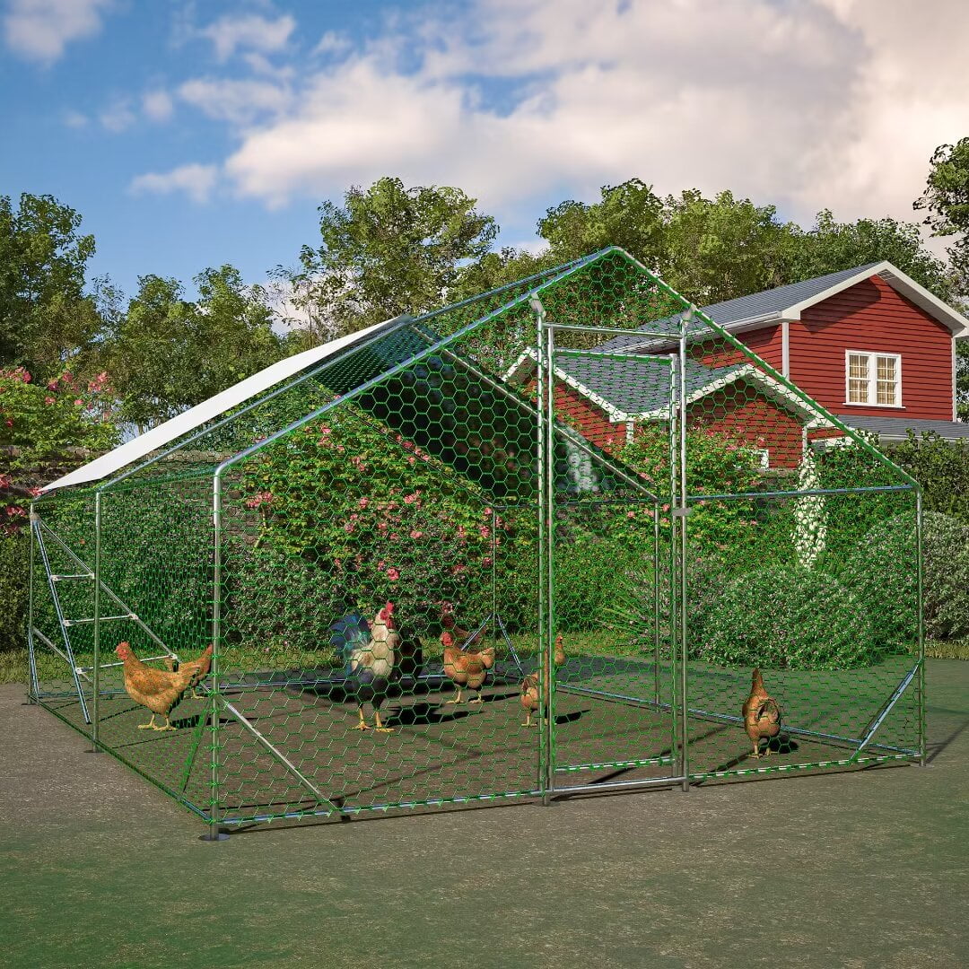 Large Metal Chicken Coop 13.1x9.8x6.6 ft Chicken Cage Hen House Poultry ...