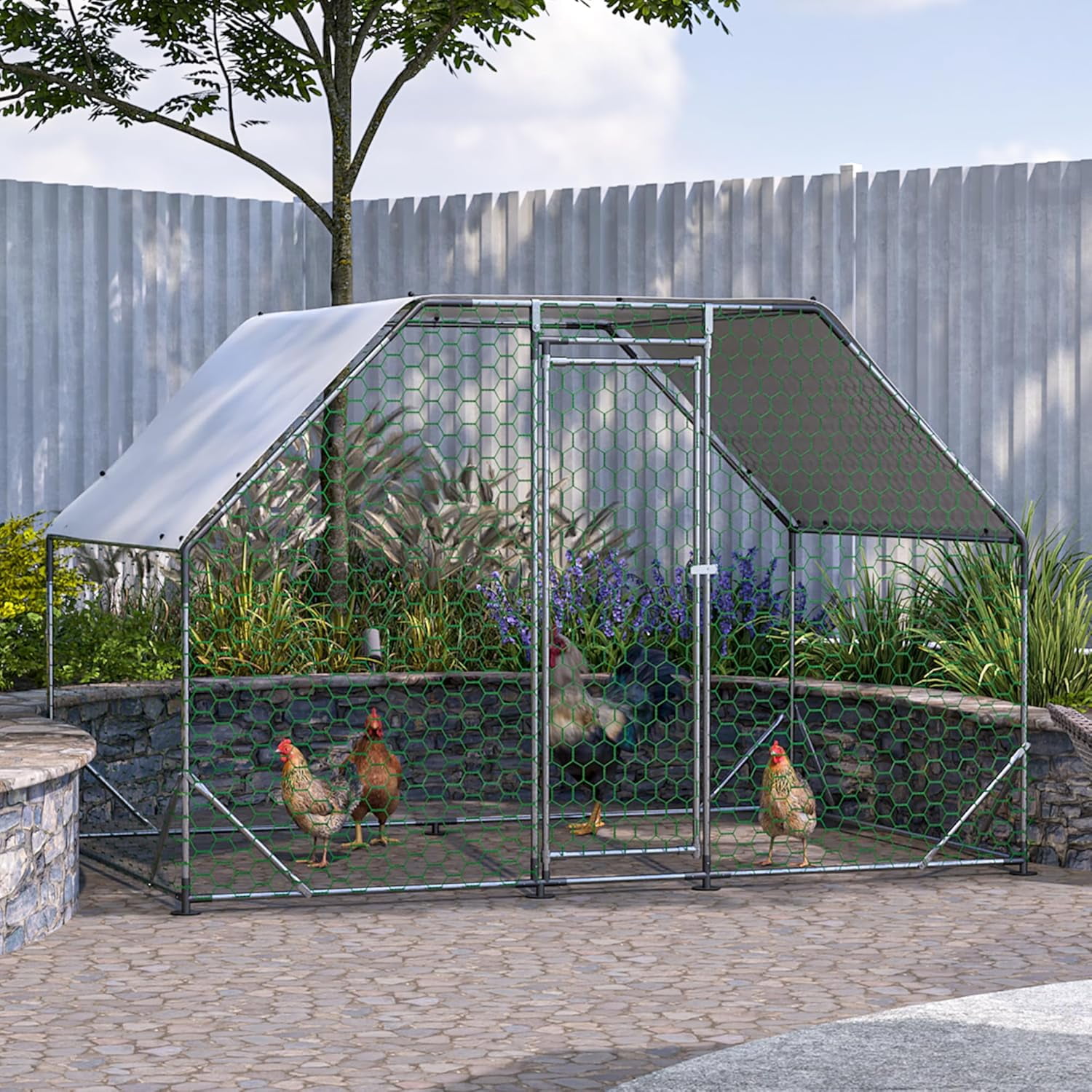 Large Metal Chicken Coop for 5-10 Chickens, Rabbits, Ducks, 6.46×9.94×6 ...