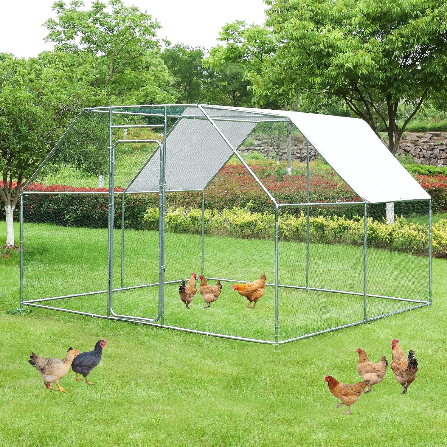 Large Metal Chicken Coop Cage Walk-in Enclosure Poultry Hen Run House ...