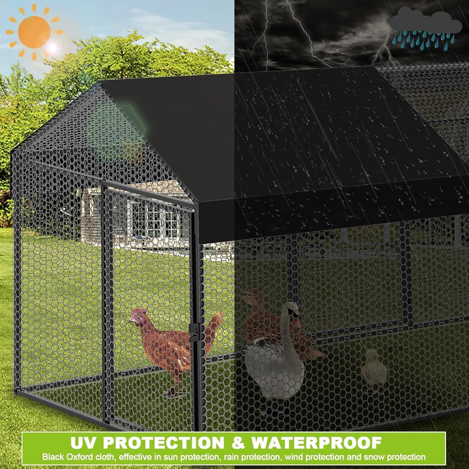 Large Metal Chicken Coop Chicken Run for 10-12 chickens 120"L×40"W×40"H ...