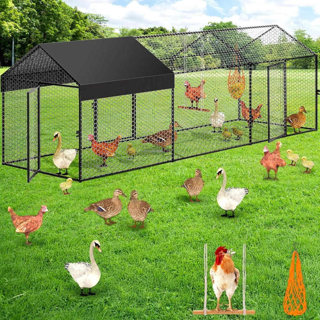 Large Metal Chicken Coop Chicken Run with Cover for 10-12 Chickens 120 ...
