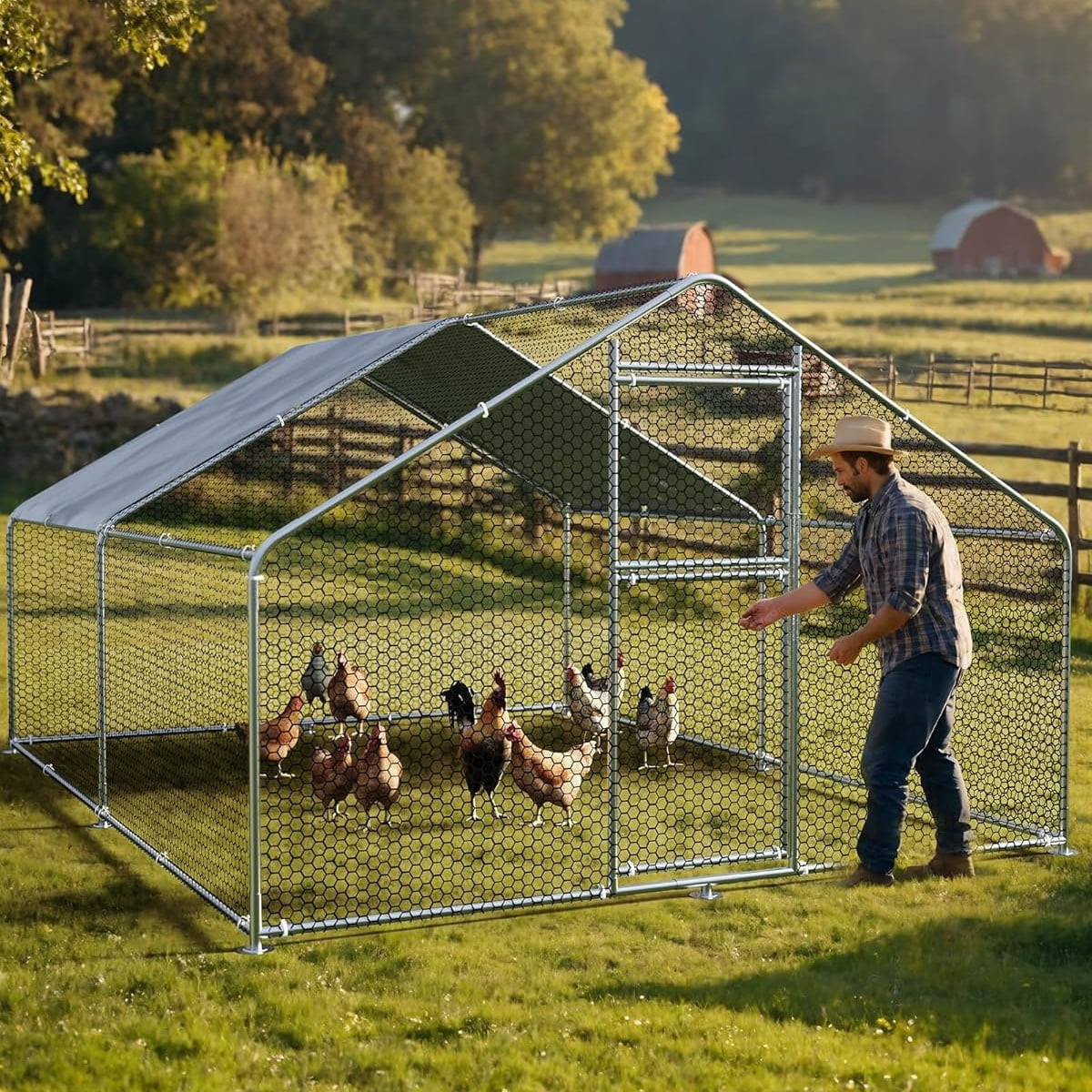 Large Metal Chicken Coop, Chicken Run for 6/10 Chickens, Outdoor Walk ...