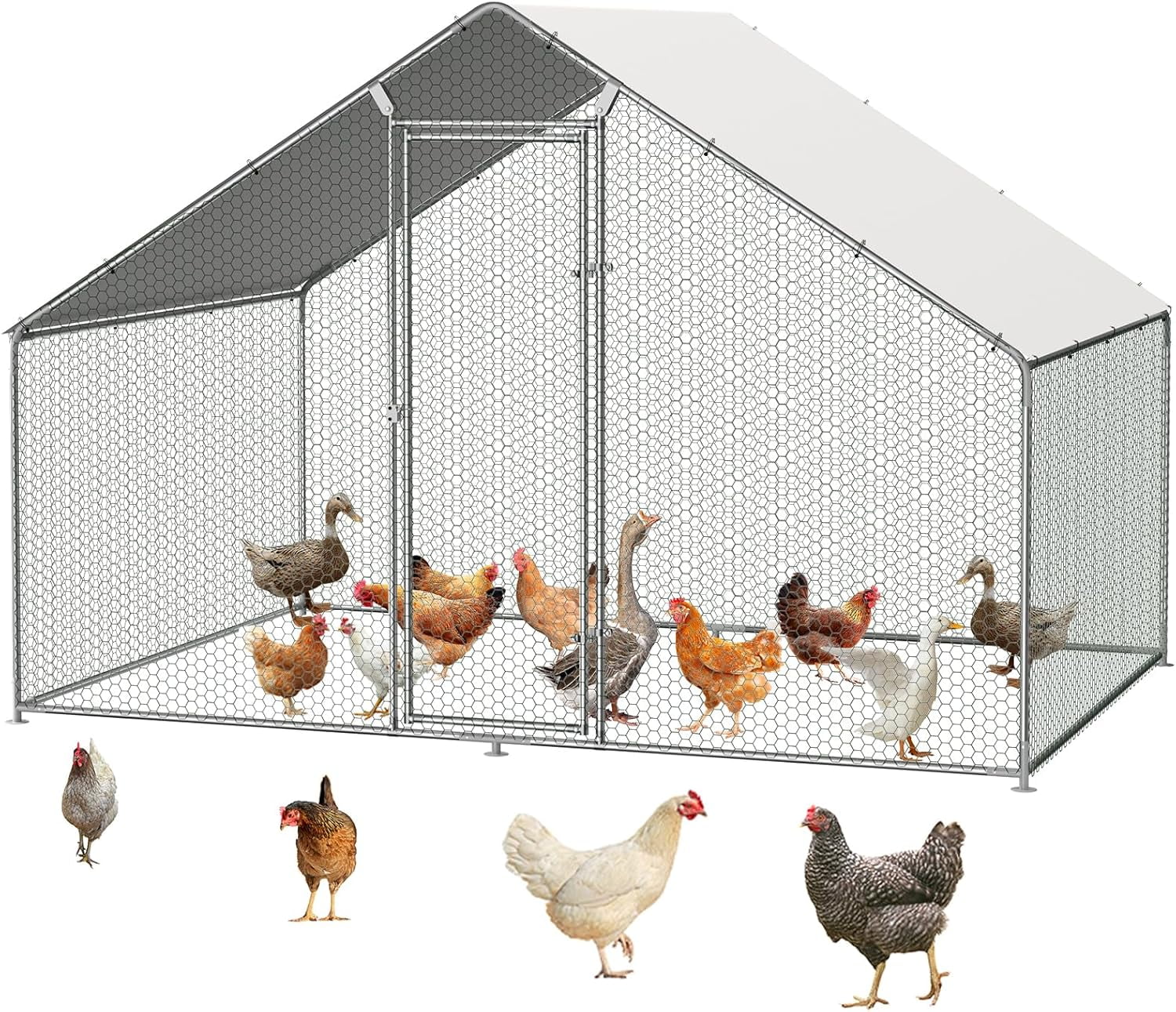 Large Metal Chicken Coop, Heavy Duty Chicken Runs for Yard with Cover ...