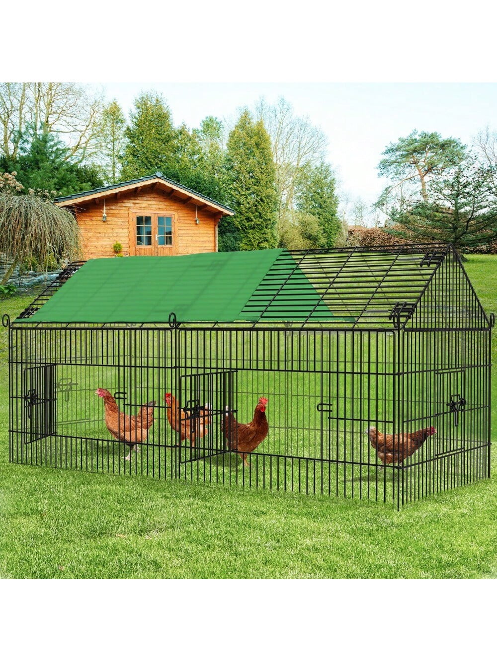 Large Metal Chicken Coop Hen Run House Spire Walk-In Cage Pet Cages Cat ...