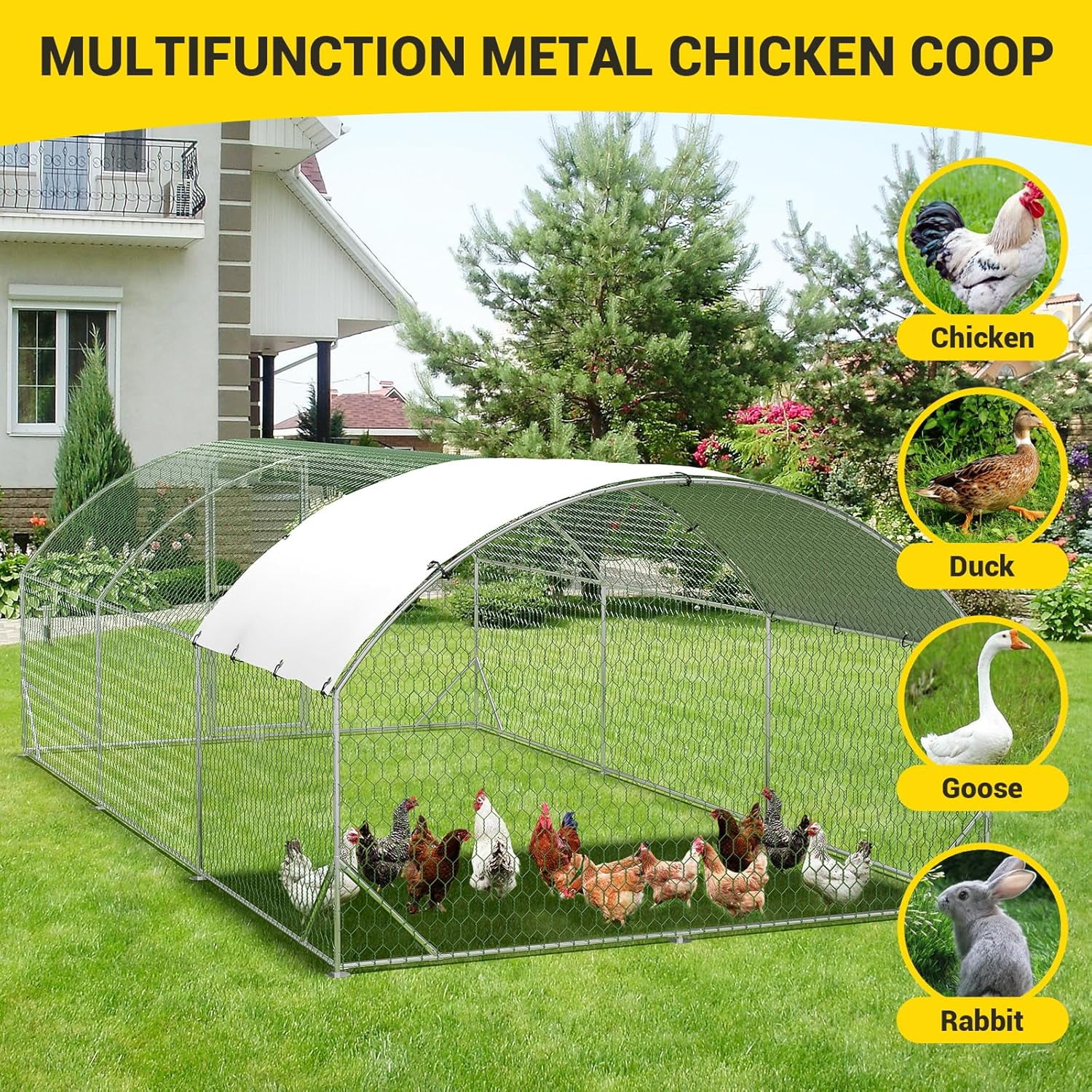Large Metal Chicken Coop, Metal Chicken Run with Reinforced Triangle ...