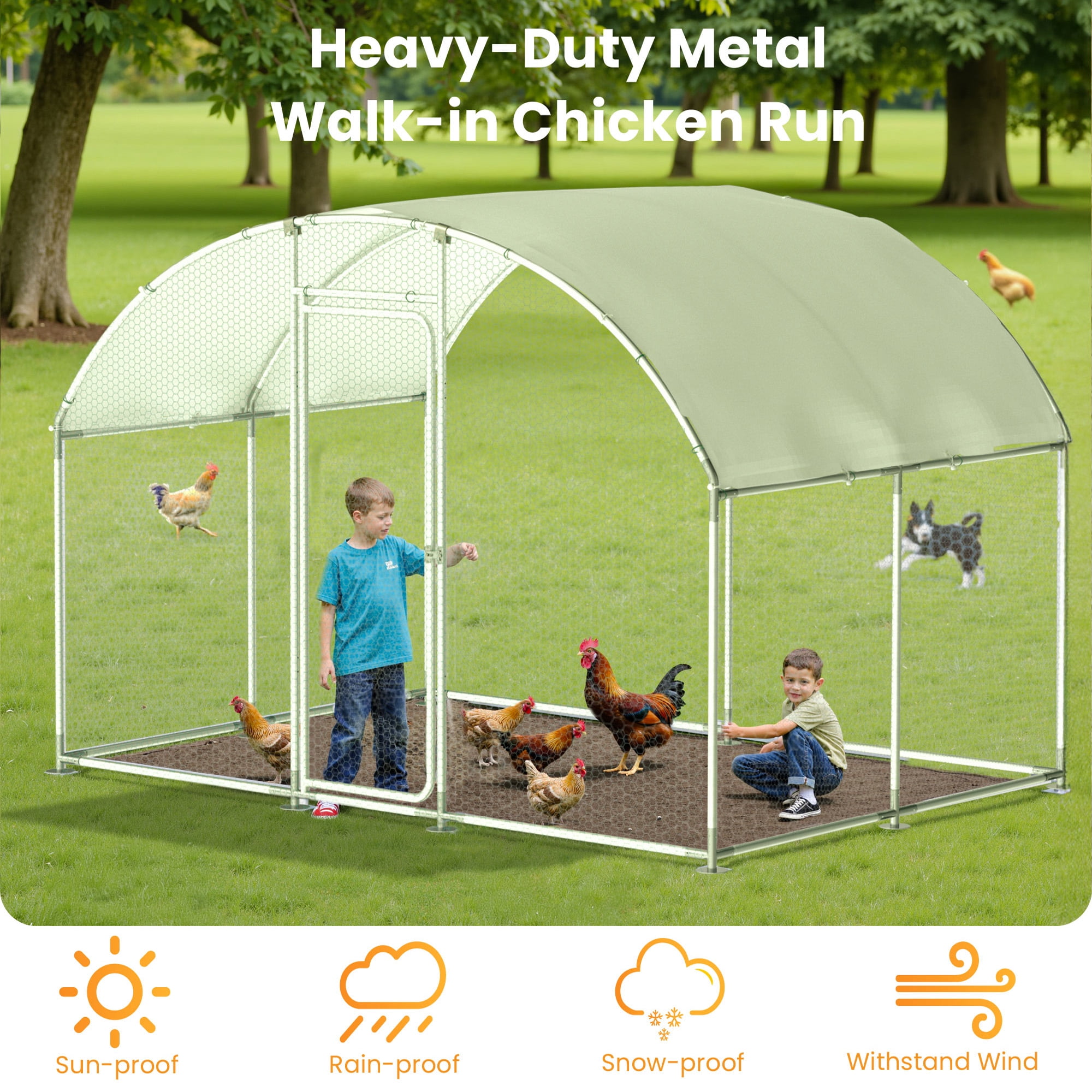 Large Metal Chicken Coop Outdoor Walk-in Chicken Run Poultry Cage Pen W ...